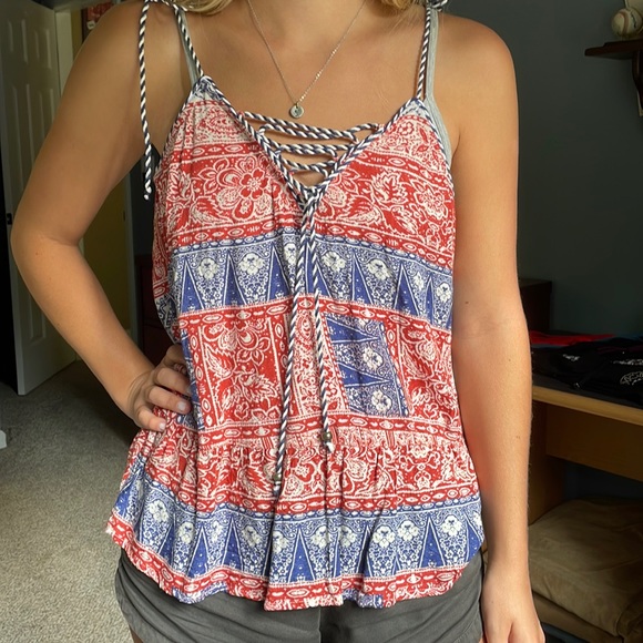 Jessica Simpson | Tops | Jessica Simpson Red White And Blue Tank Lace ...